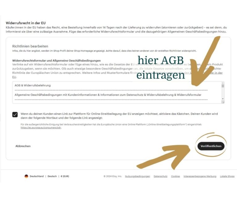 Eigene AGB bei Etsy eingeben oder ändern - Anleitung | handmadeboss.de